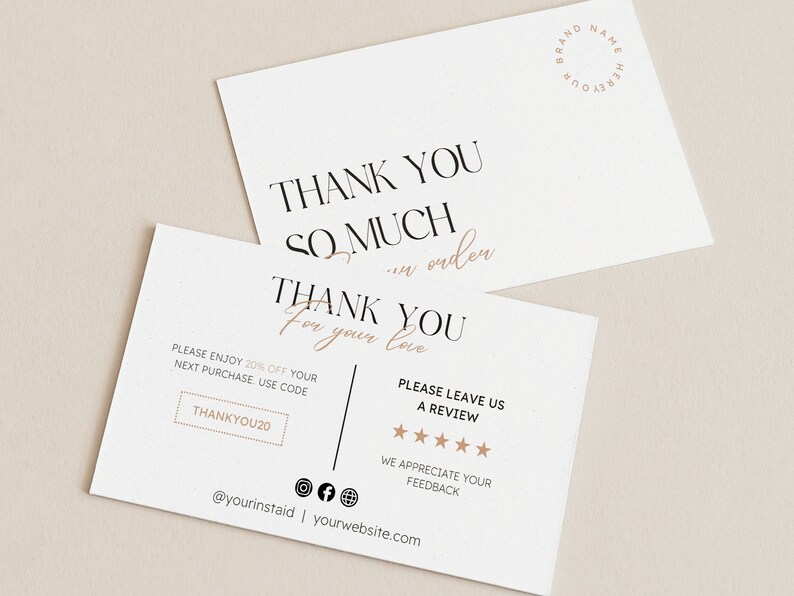 Editable Thank You Card Template Canva for Small Business Printable ...