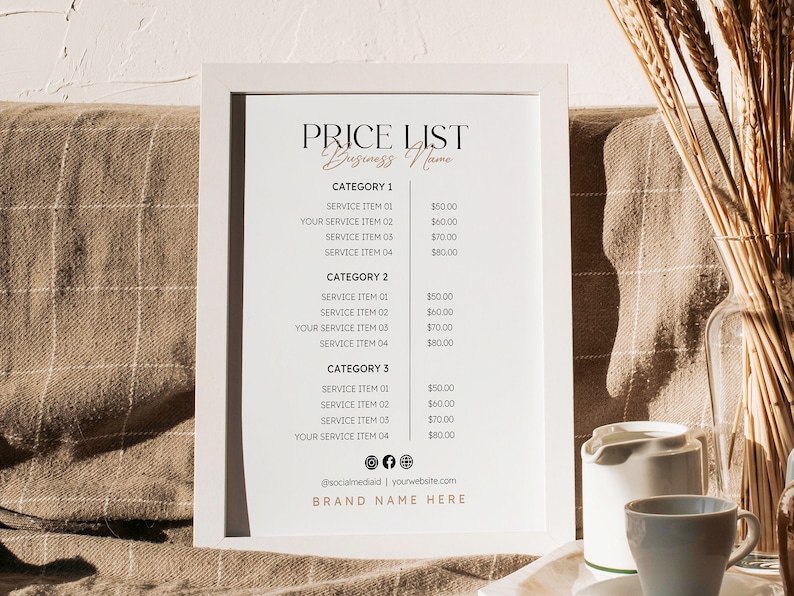 Modern Price List Template Canva Editable Price Sheet Pricing List for ...