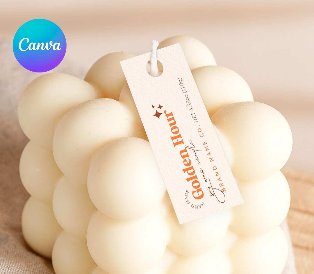 Thin Candle Hang Tags Template Canva | Skinny Retro Candle Tag | Narrow ...