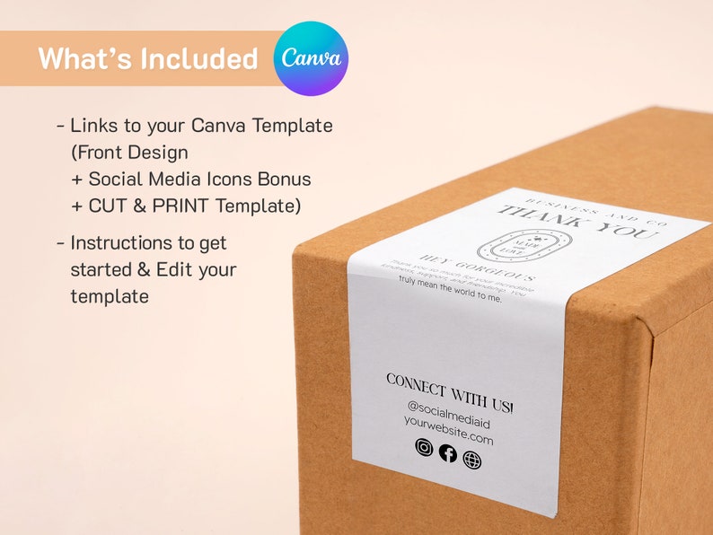 Thank You Box Label Template Canva | Editable Shipping Label ...