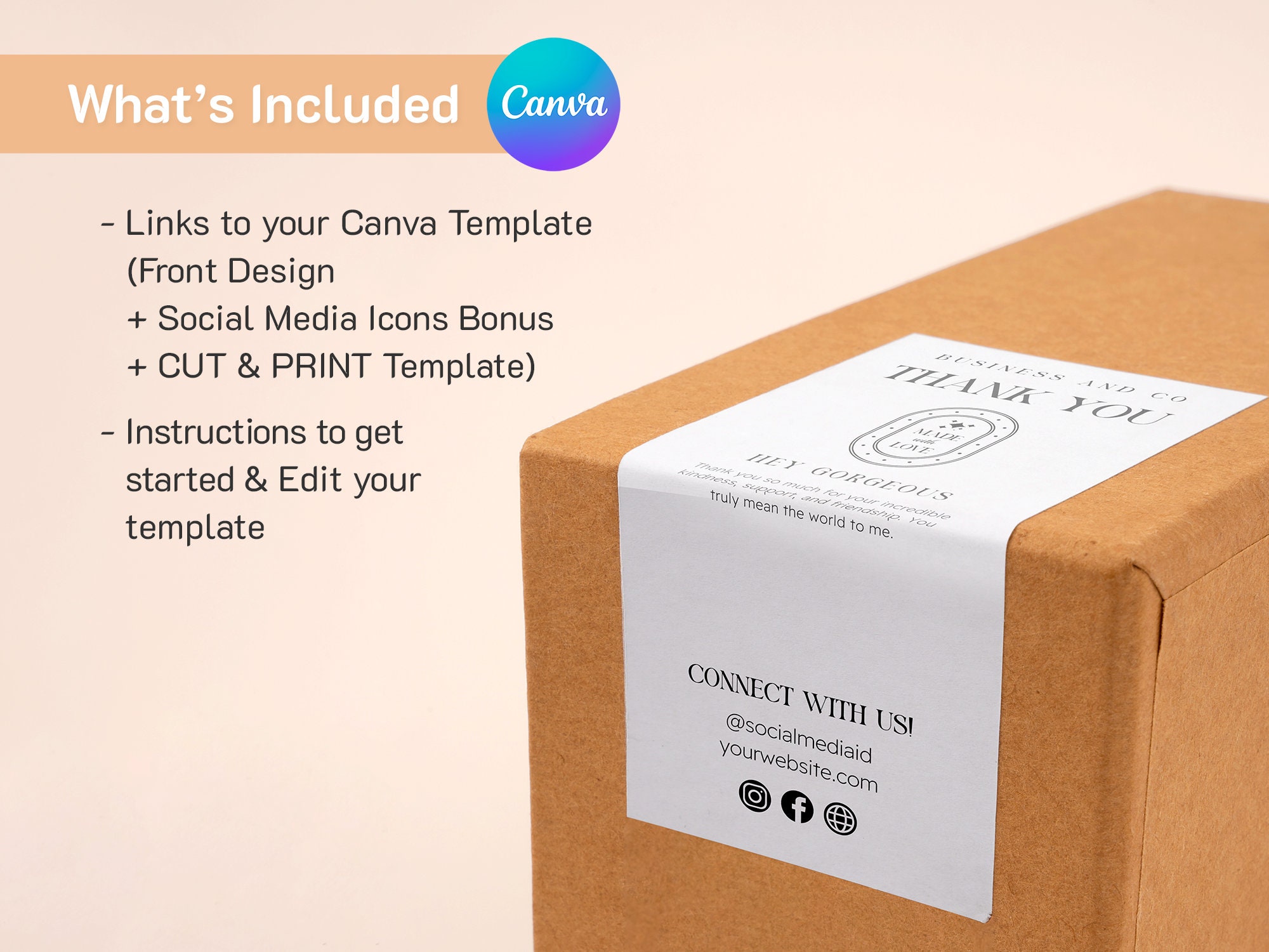 Thank You Box Label Template Canva | Editable Shipping Label ...