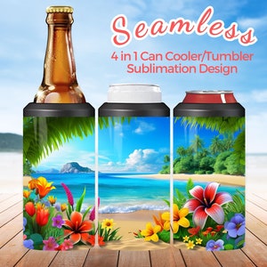 Beach 4 in 1 Can Cooler Tumbler Wrap, 3D Colorful Beach Sublimation ...