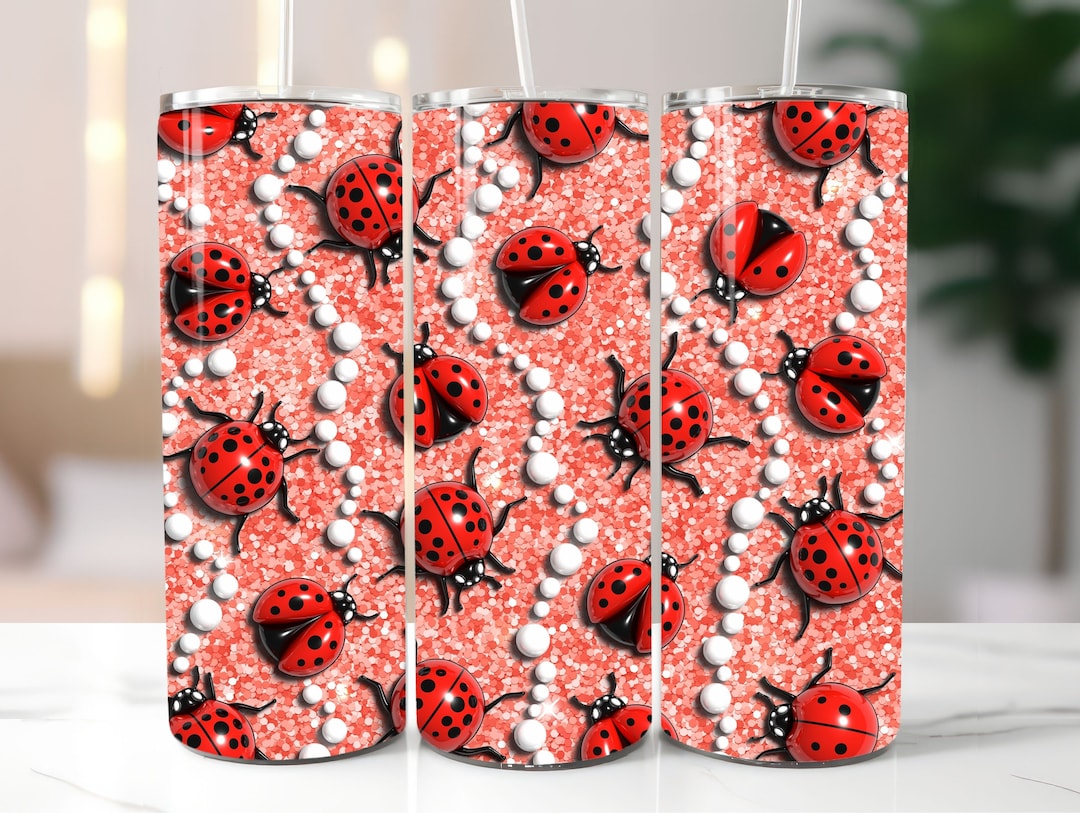 3D Red Glitter Ladybug Inflated Tumbler Wrap PNG, Puffy Ladybug 20oz ...