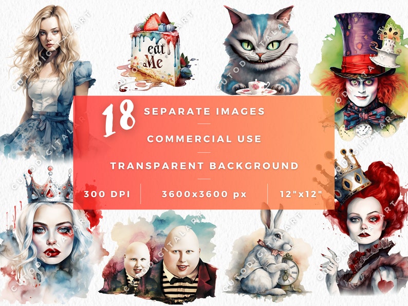 Alice in Wonderland Clipart Bundle Alice Clip Art Watercolor - Etsy