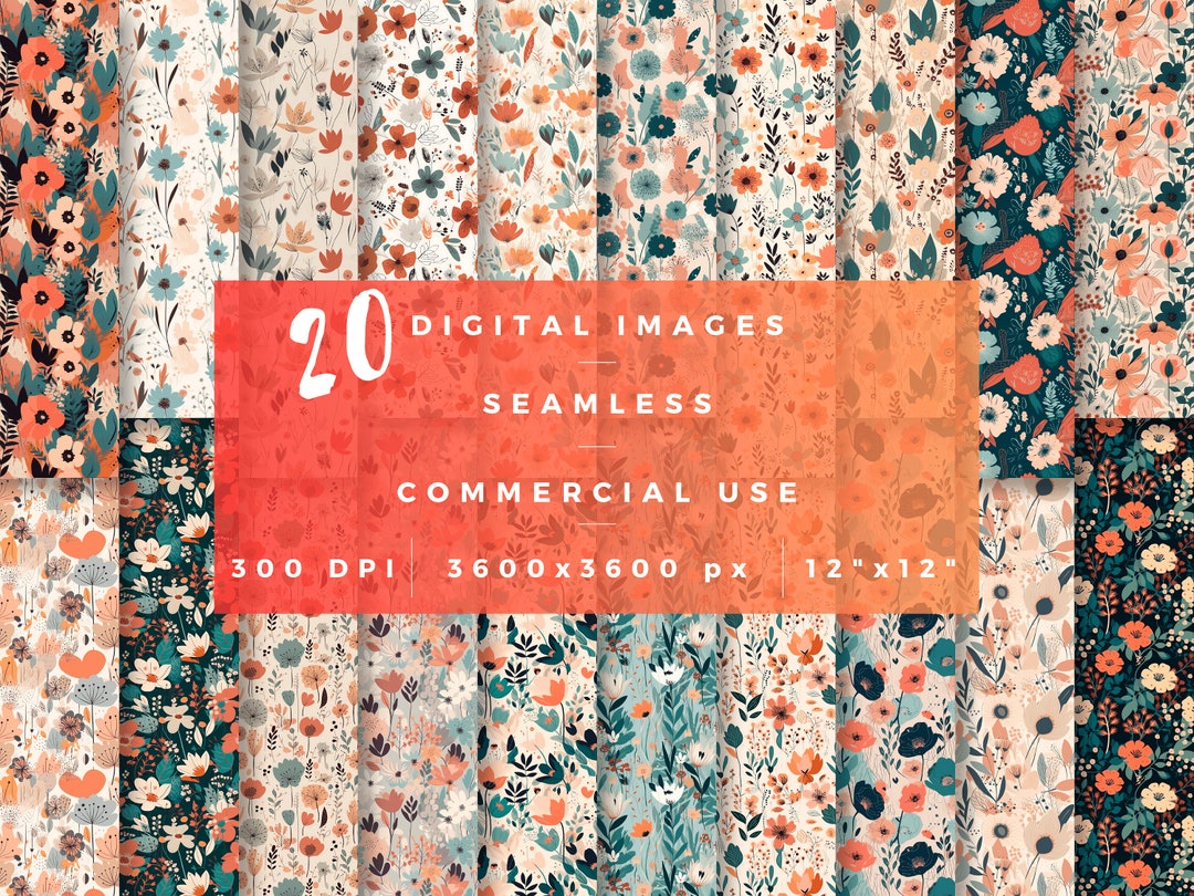 Floral Boho Digital Seamless Pattern, Floral Boho Digital Paper ...