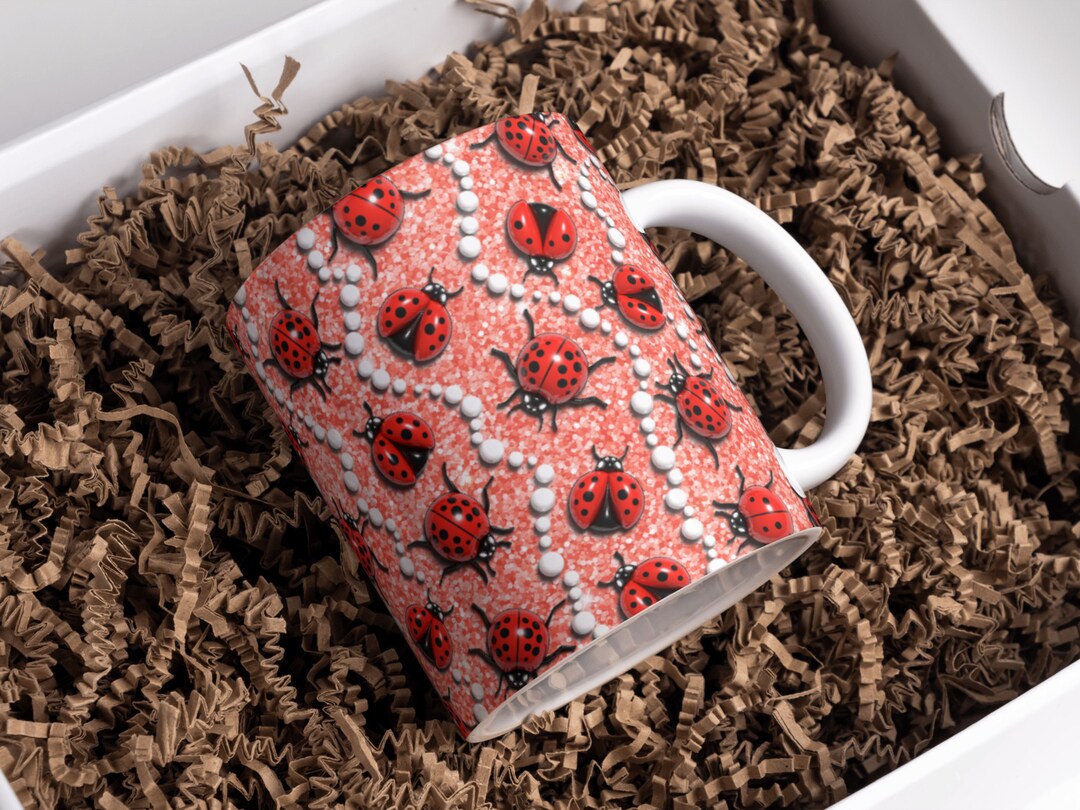 3D Red Glitter Ladybug Inflated Mug Wrap Sublimation Design 11oz & 15oz ...