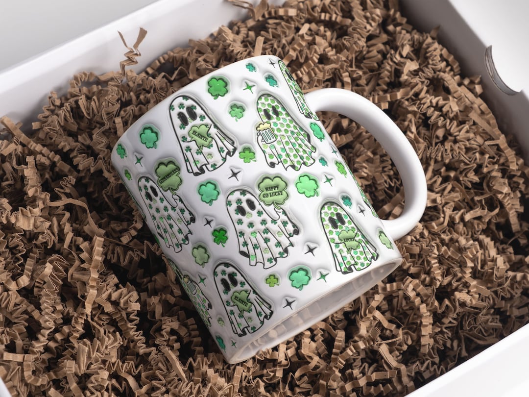 3D Shamrock Ghost Inflated Mug Wrap Sublimation Design 11oz & 15oz ...