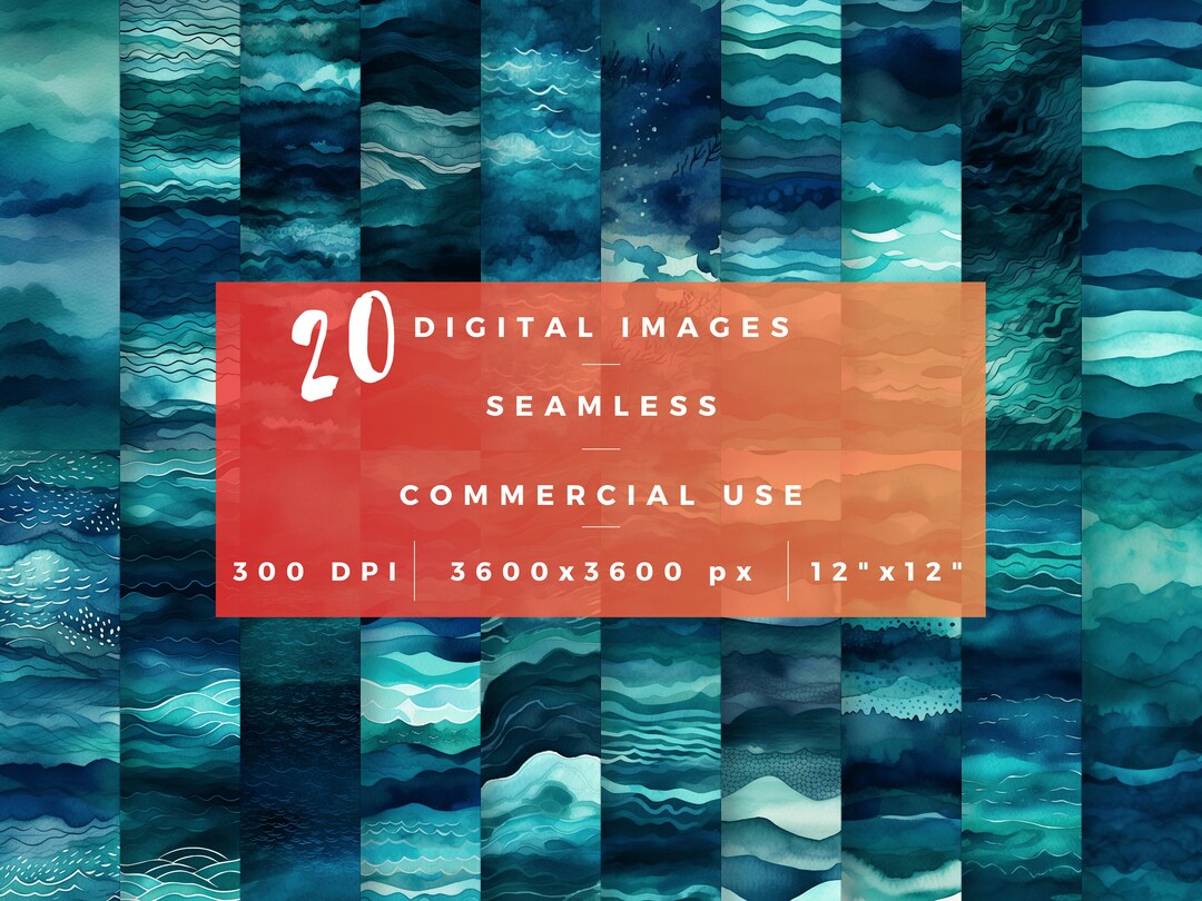 Watercolor Ocean Seamless Textures, Repeating Pattern, Scrapbooking ...