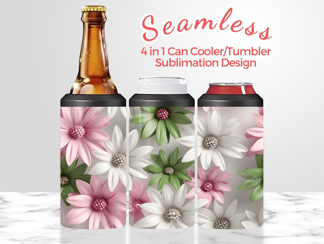 3D Daisies Flowers Can Cooler Wrap, 3D 4 in 1 Can Cooler Wrap, 4in1 Can ...