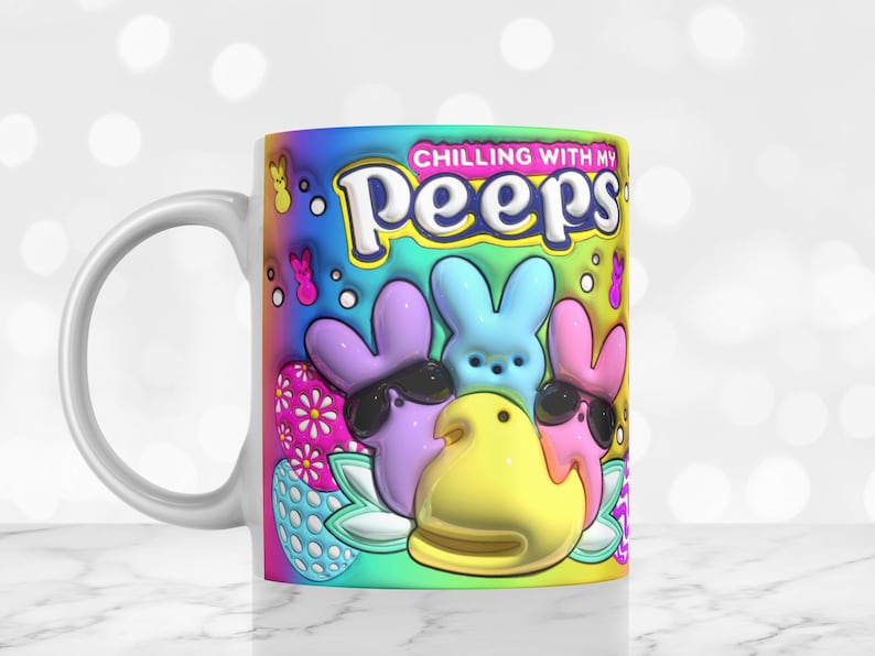 3D Chilling With My Peeps Bunny Design for Mug Wrap Sublimation Design ...