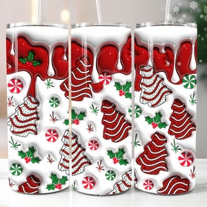 3D Seamless Christmas Tree Cakes Inflated Tumbler Wrap PNG, Puffy Snack ...