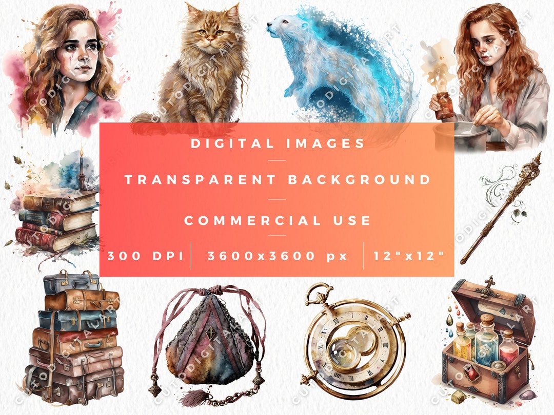 Watercolor Wizard School Clipart Bundle, Transparent Wizard Academy ...