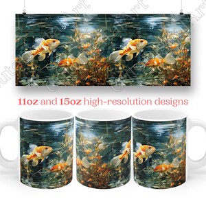 3D Ocean Gold Fish Mug Wrap Sublimation, 11oz and 15oz 3D Mug Wrap ...