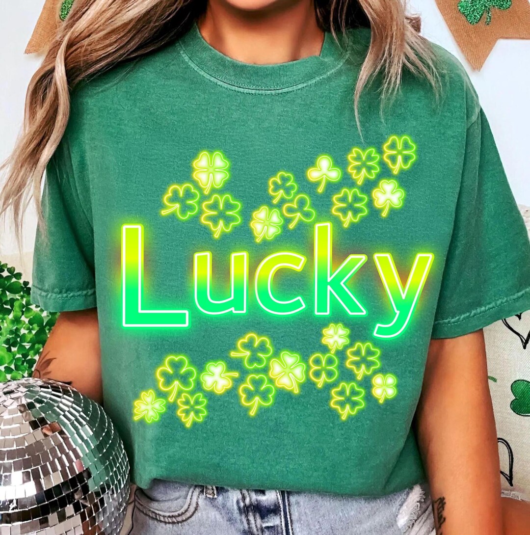 St Patricks Day Lucky Neon Shamrock Design | Green Yellow Glowing ...