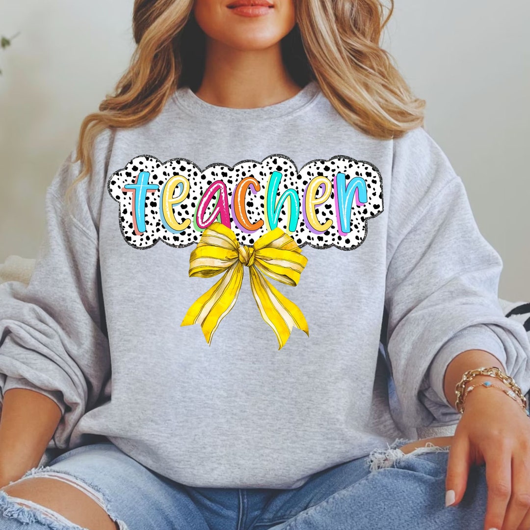 Vibrant Teacher Bow Digital PNG - Colorful Letters Yellow Ribbon and ...