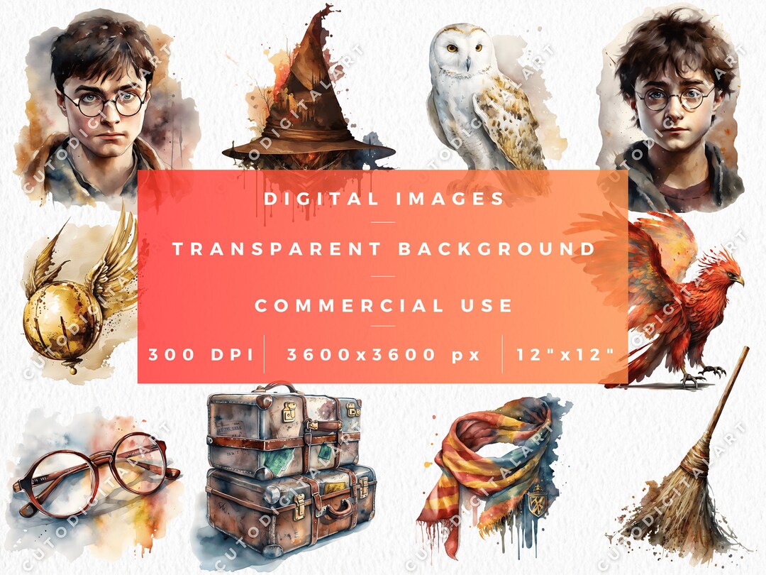 Watercolor Wizard School Clipart Bundle, Transparent Wizard Academy ...