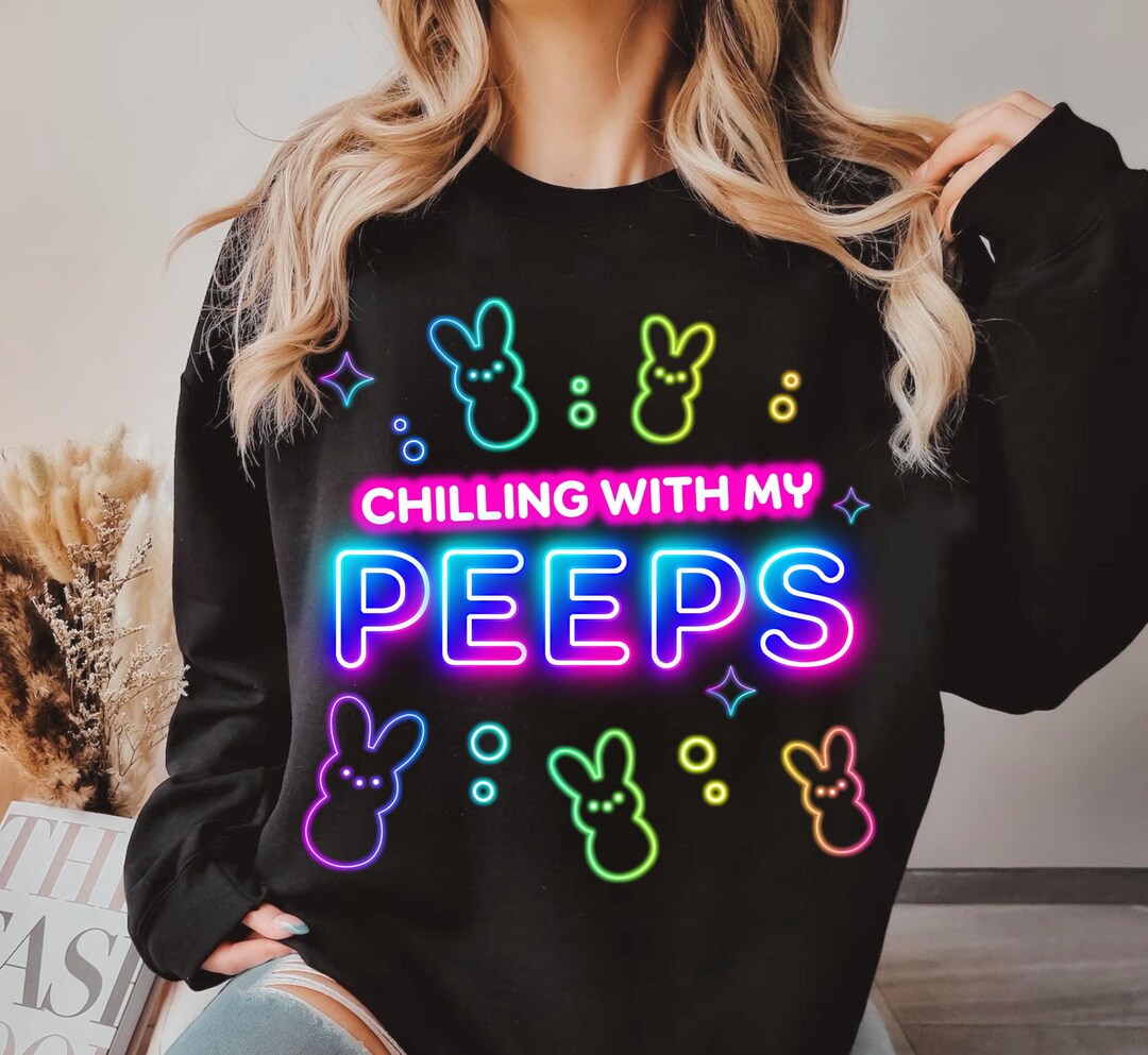 Chilling With My Peeps Neon Sublimation Design | Easter Bunny Rainbow ...