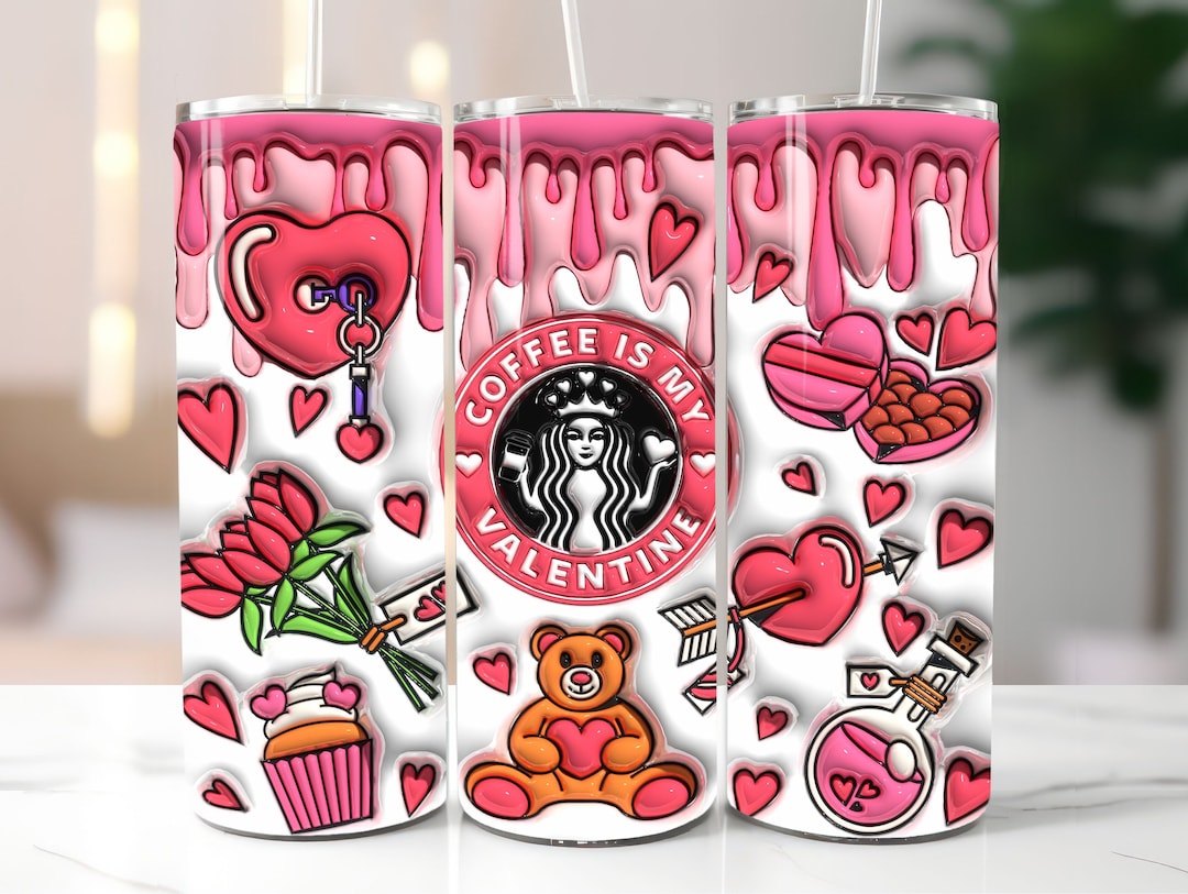 3D Coffee is My Valentine Inflated Tumbler Wrap PNG, 3D Puffy Valentine ...