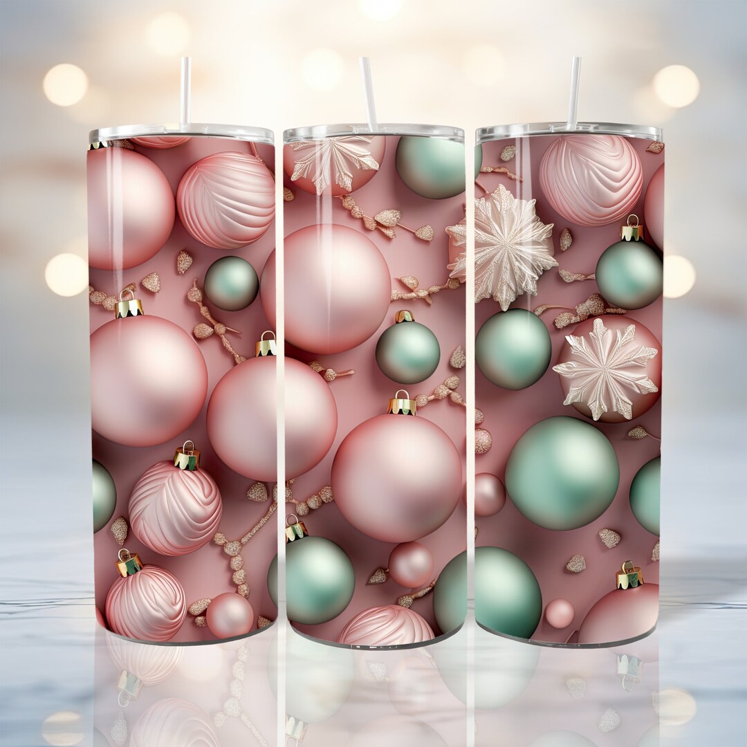 3D Christmas Tree Toys, Pink and Turquoise Tumbler Wrap - 20oz Tumbler ...