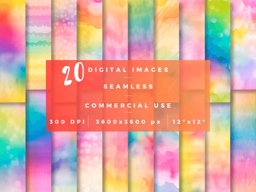 Watercolor Rainbow Seamless Bundle, Watercolor Rainbow Png, Commercial ...