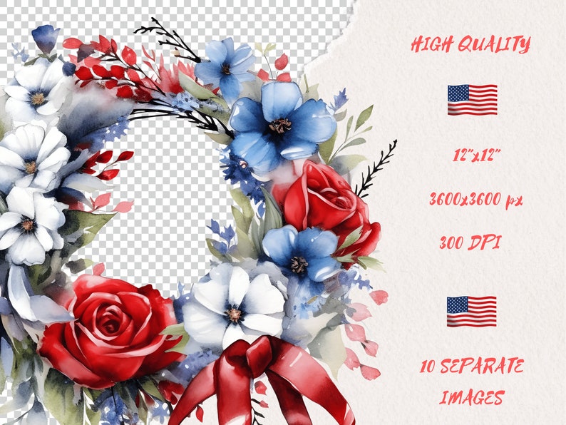 Watercolor Memorial Day Clipart Bundle Patriotic Clipart - Etsy