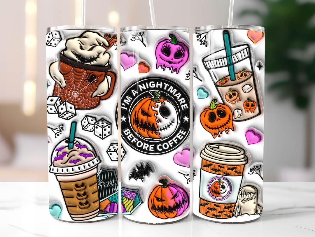 3D I'm a Nightmare Before Coffee Inflated Tumbler Wrap, Puffy Halloween ...