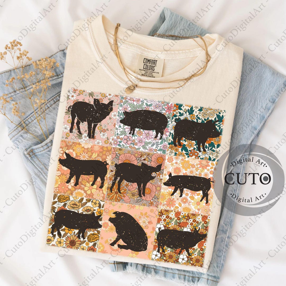 Retro Boho Floral Pig Design PNG - Farm Floral Animal - Retro Piglet T ...