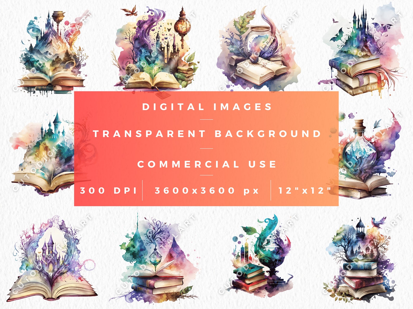 Watercolor Fantasy Books Clipart Bundle Gothic Books Clipart - Etsy