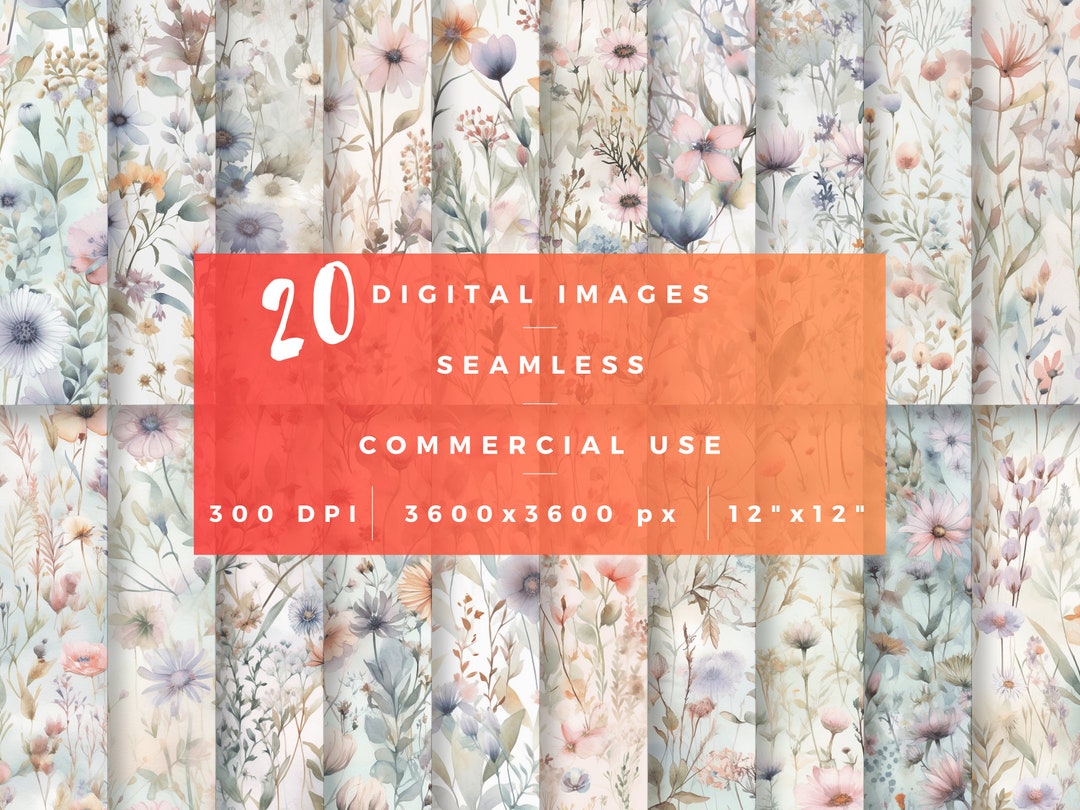Watercolor Digital Paper Flowers Seamless Pattern - Floral Pattern ...