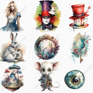 Alice in Wonderland Clipart Bundle, Alice Clip Art Watercolor, Magical ...