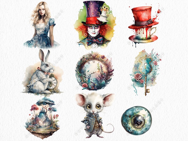 Alice in Wonderland Clipart Bundle Alice Clip Art Watercolor - Etsy