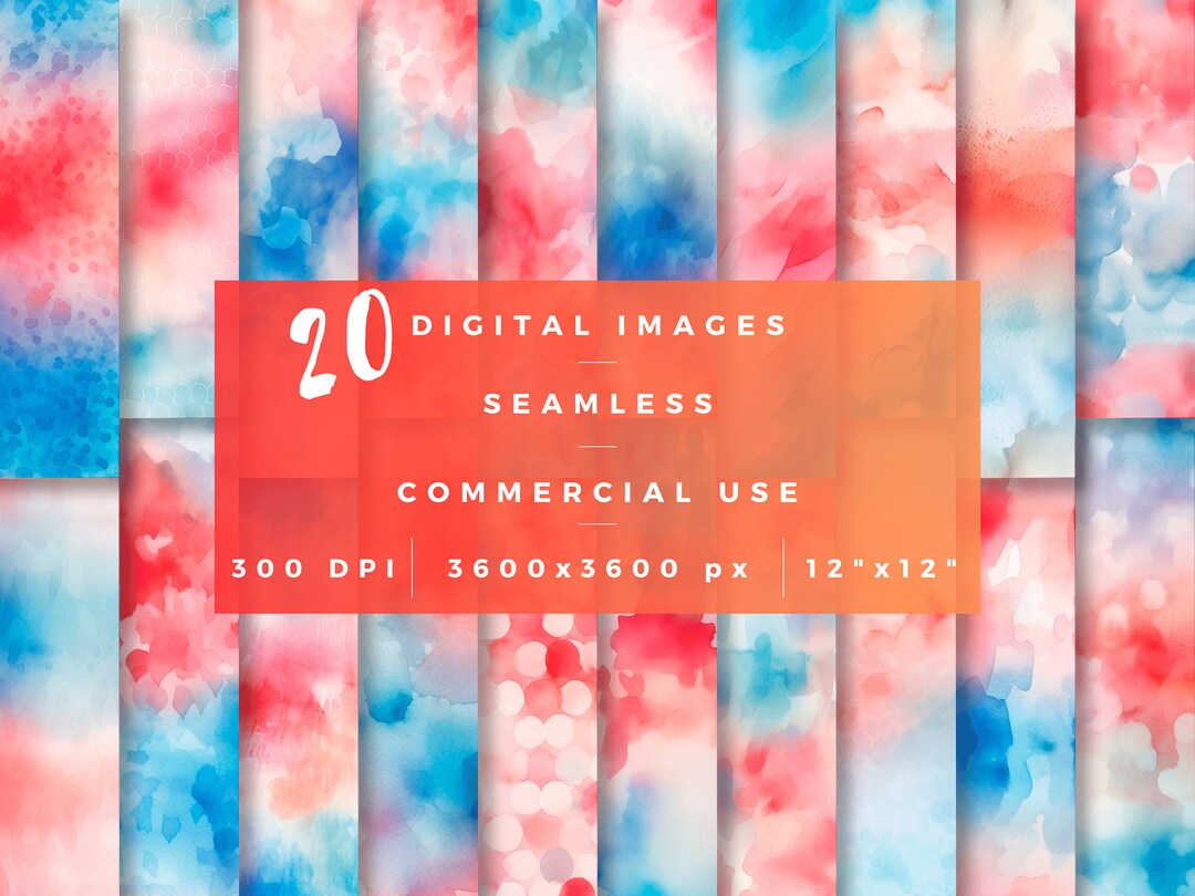 Watercolor Red and Blue Digital Paper, Red and Blue Watercolor Repeated ...