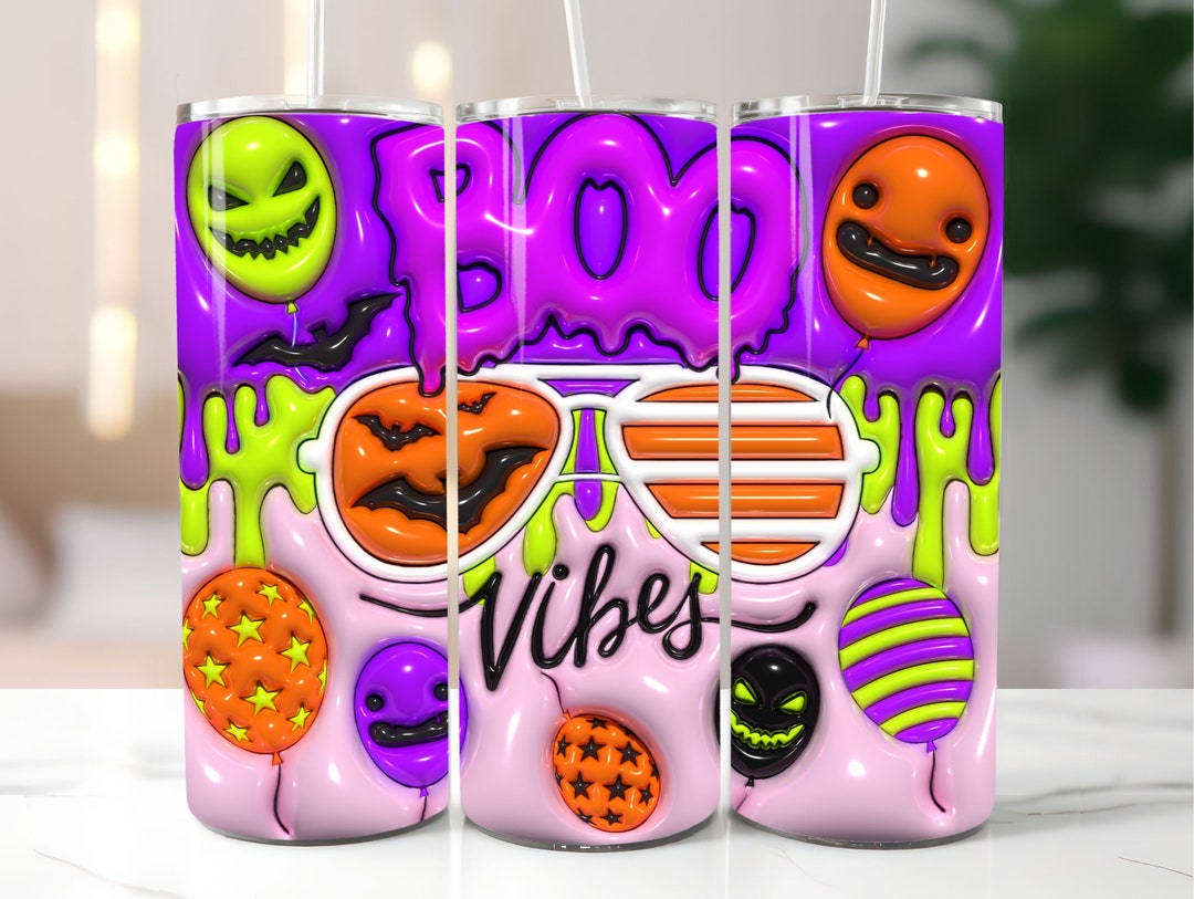 3D Boo Vibes Inflated Tumbler Wrap PNG - 3D Puff Halloween 20oz Tumbler ...
