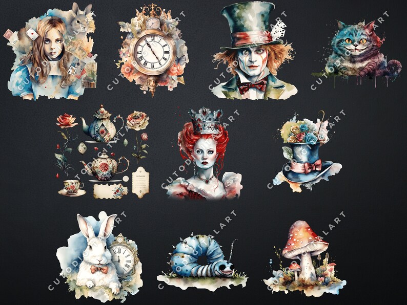 Alice in Wonderland Clipart Bundle Alice Clip Art Watercolor - Etsy