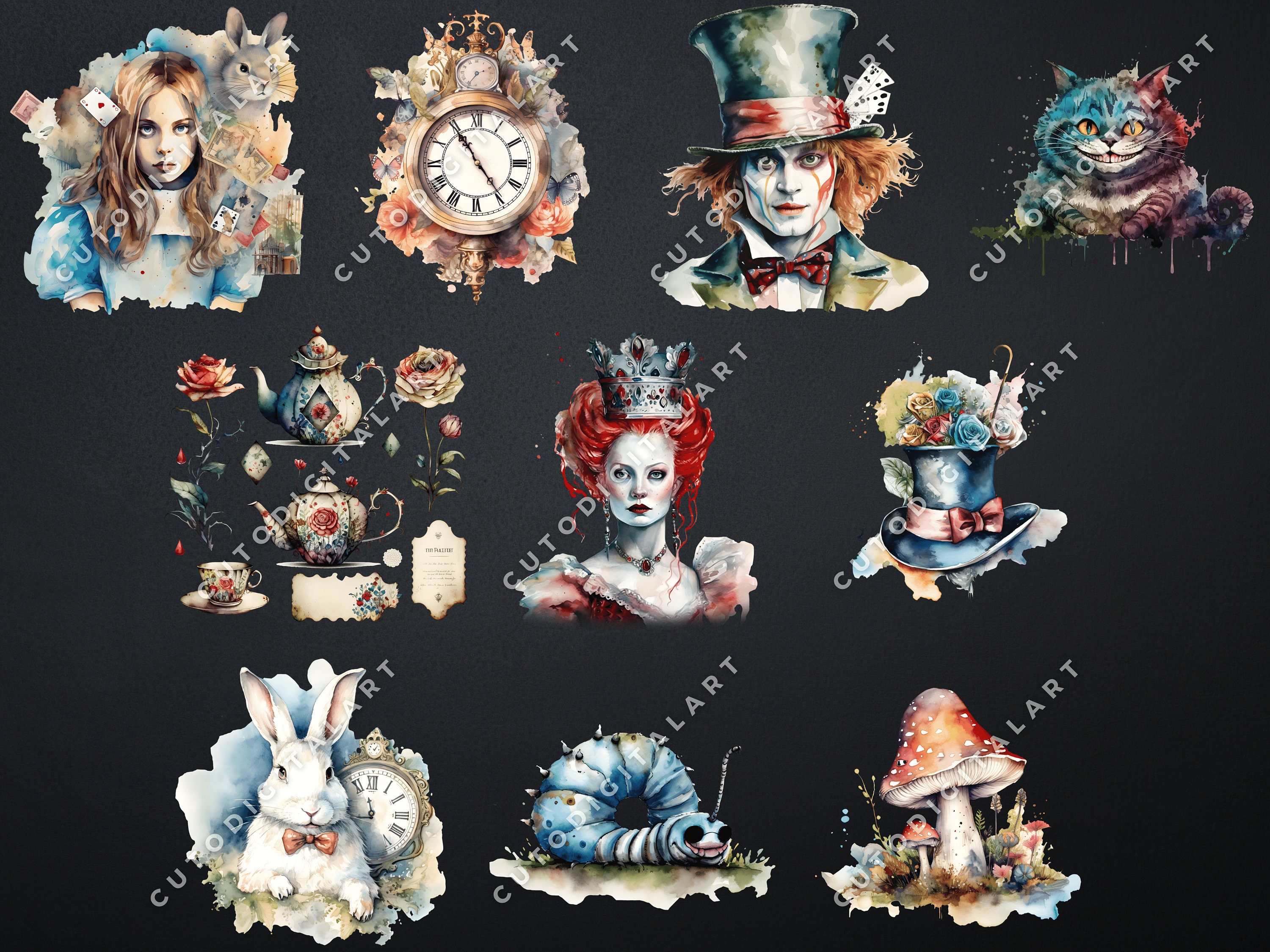 Alice in Wonderland Clipart Bundle Alice Clip Art Watercolor - Etsy