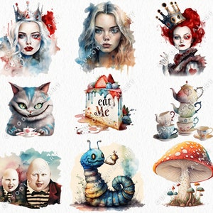 Alice in Wonderland Clipart Bundle, Alice Clip Art Watercolor, Magical ...