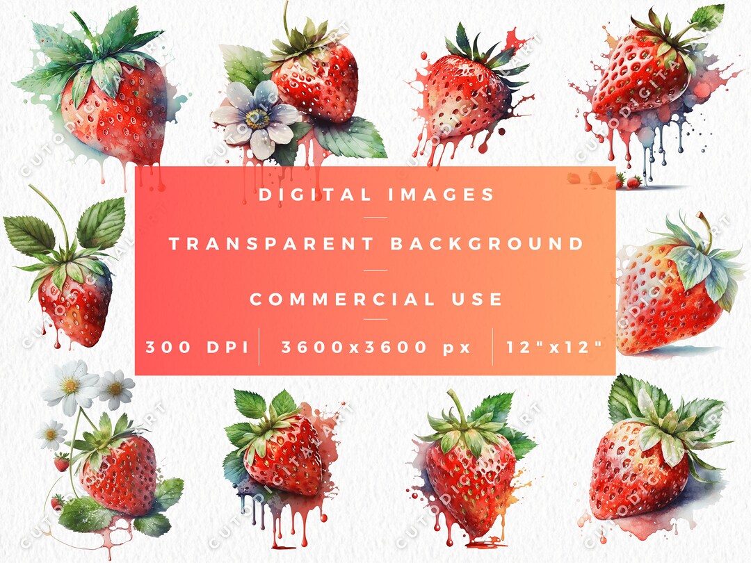 Watercolor Strawberry Clipart, Transparent Strawberry Art, Strawberry ...