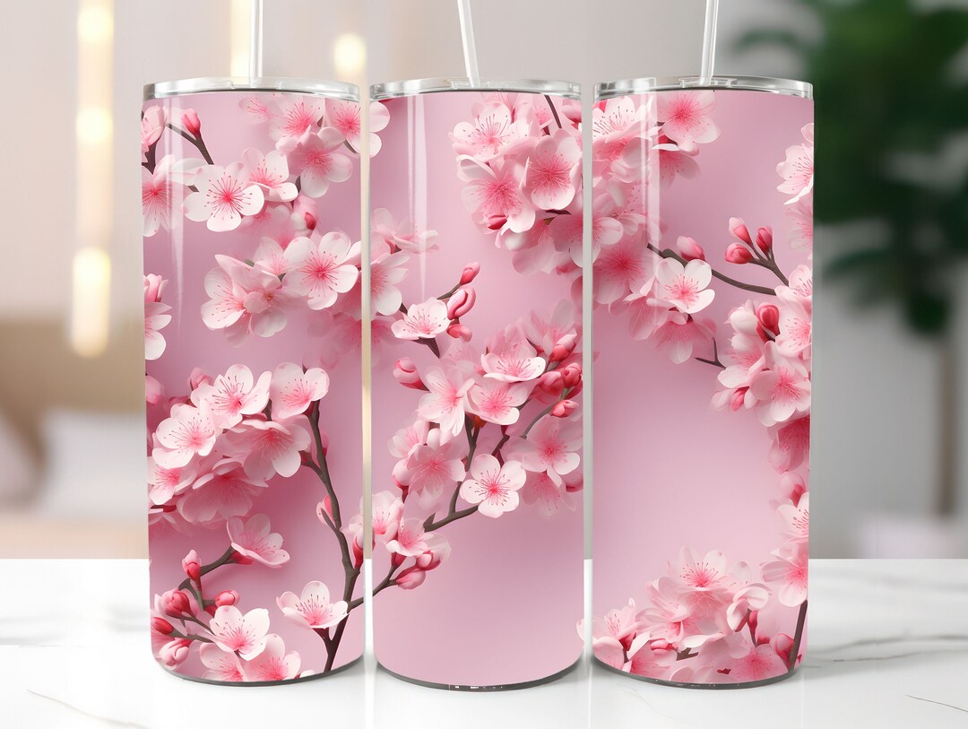 3D Vibrant Pink Cherry Blossom Flowers Sublimation Design for Skinny ...