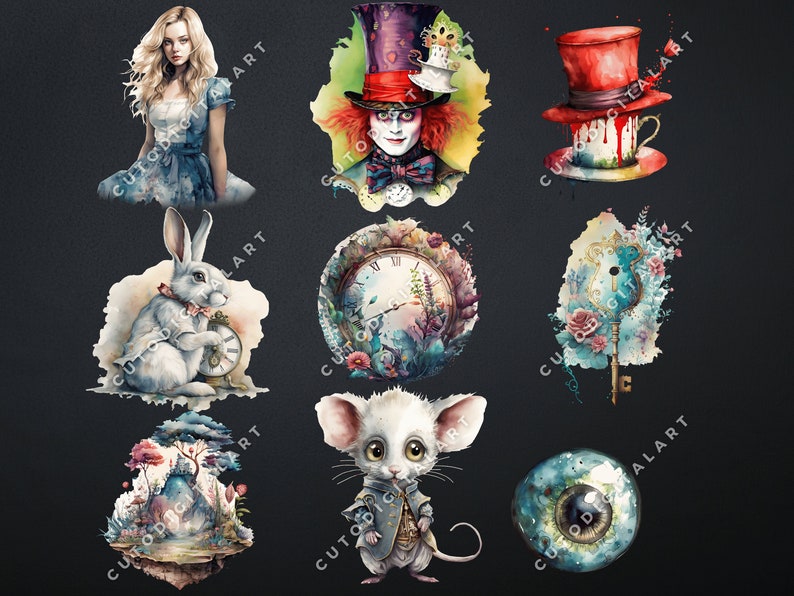 Alice in Wonderland Clipart Bundle Alice Clip Art Watercolor - Etsy