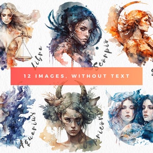 Watercolor Zodiac Signs Clipart Bundle, Transparent Zodiac Sign, Zodiac ...