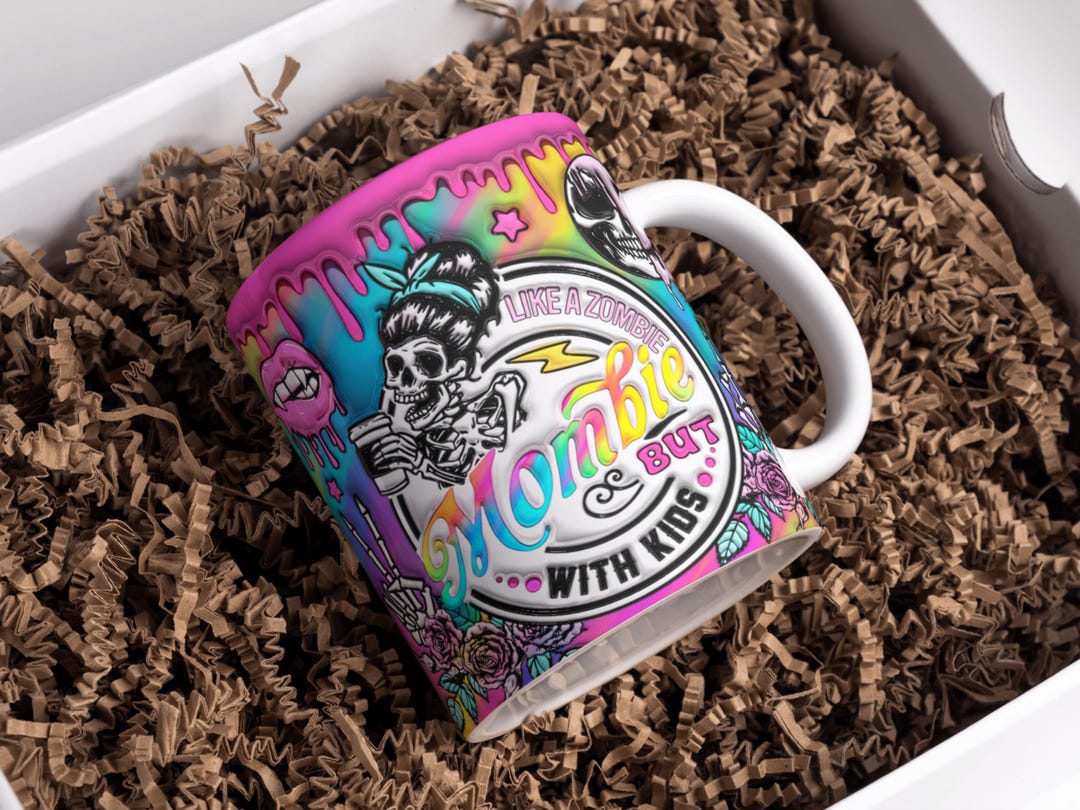 3D Inflated Mombie Mom Inflated Mug Wrap, Spooky Coffee Cup Sublimation ...