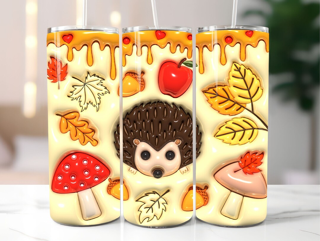 3D Cute Hedgehog Inflated Tumbler Wrap PNG - 3D Puff Fall Autumn 20oz ...