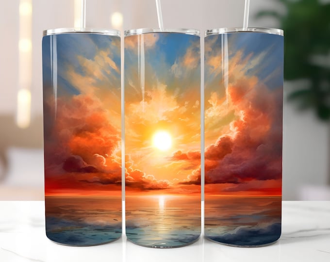 Beautiful Beach Sunset - 3D Sublimation 20 Oz Skinny Straight Tumbler Wrap - 300 DPI PNG ...