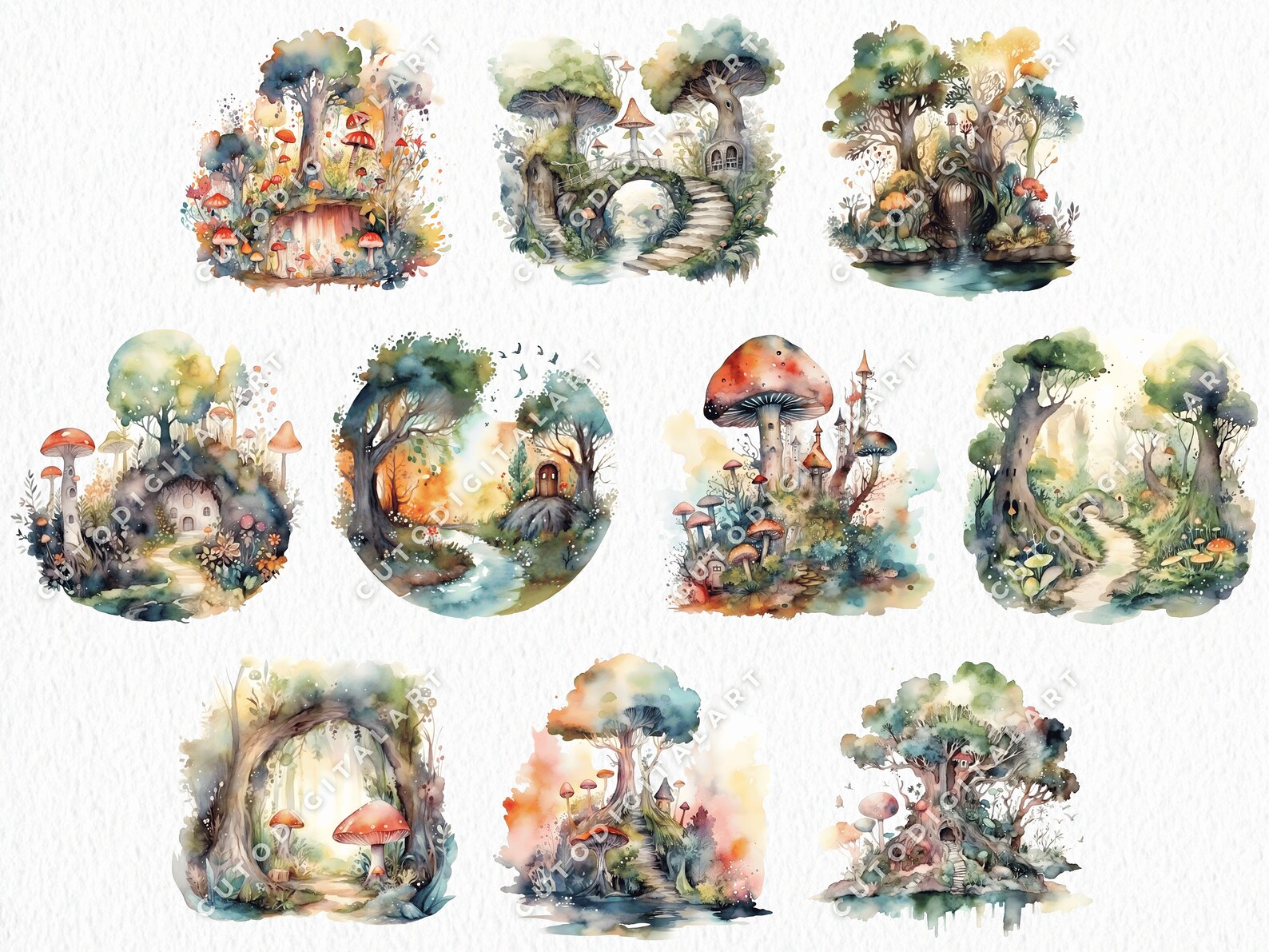Watercolor Enchanted Forest Clipart Bundle Transparent - Etsy