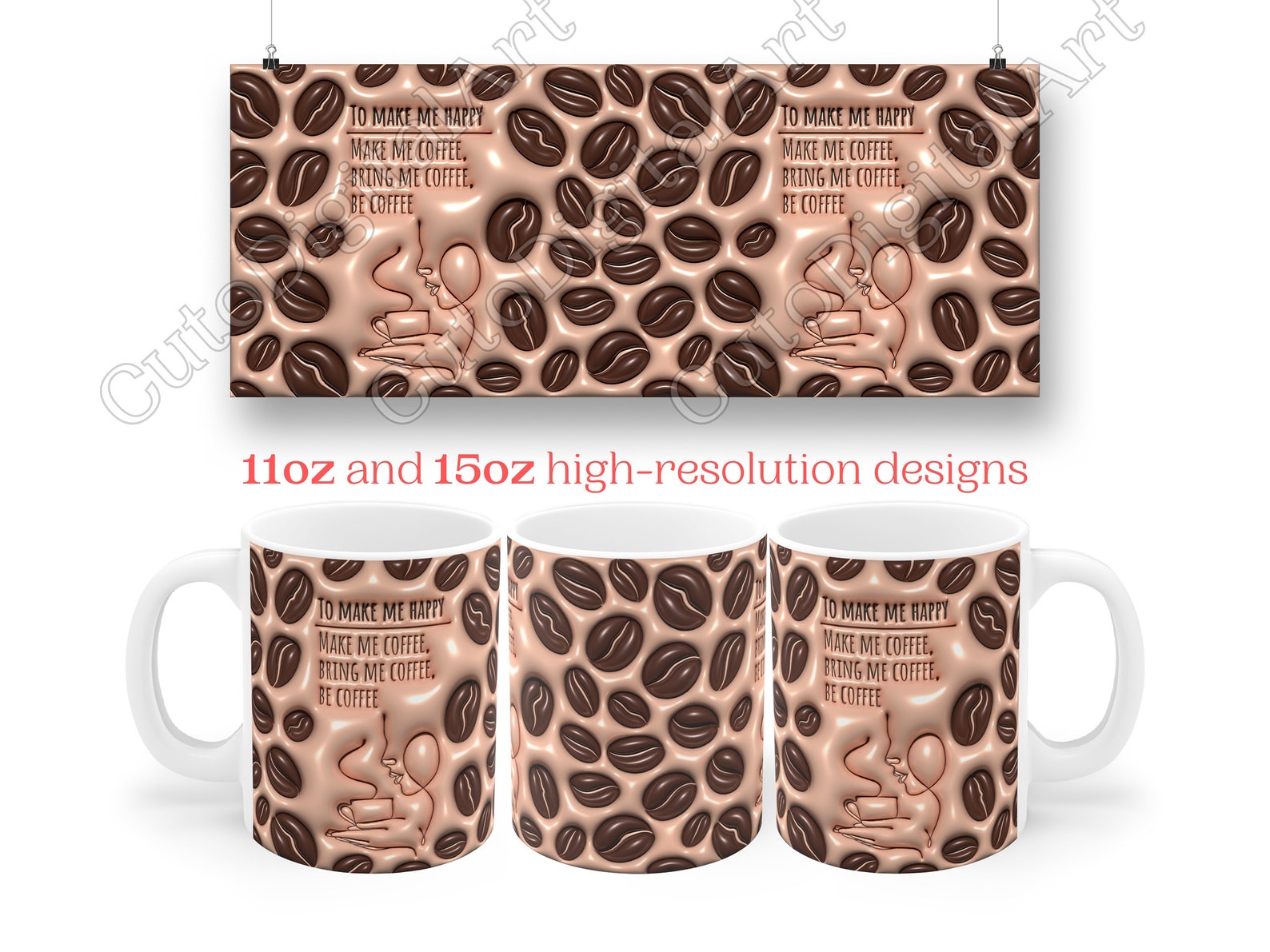 3D Coffee Inflated Mug Wrap Sublimation Design 11oz & 15oz, 3D Coffee ...