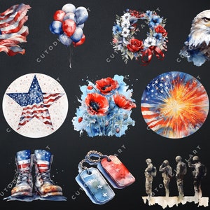Watercolor Memorial Day Clipart Bundle, Patriotic Clipart, Memorial Day ...