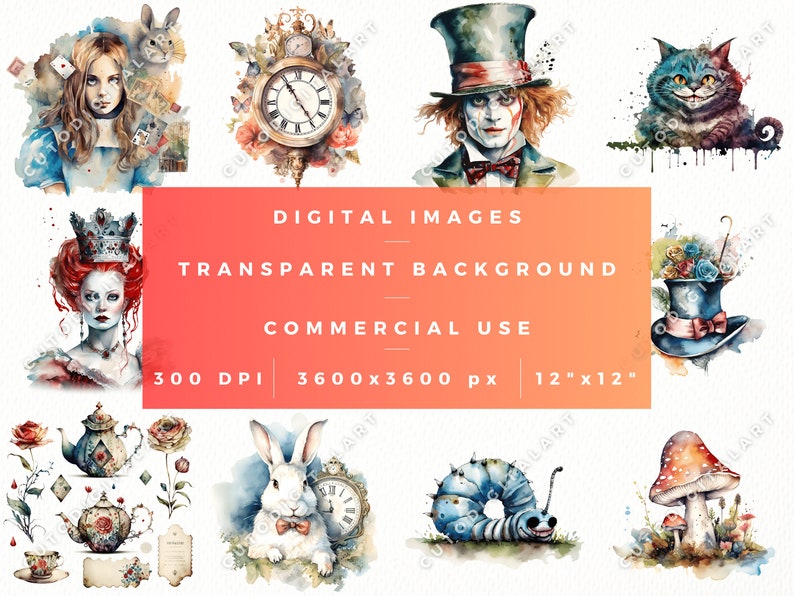 Alice in Wonderland Clipart Bundle Alice Clip Art Watercolor - Etsy