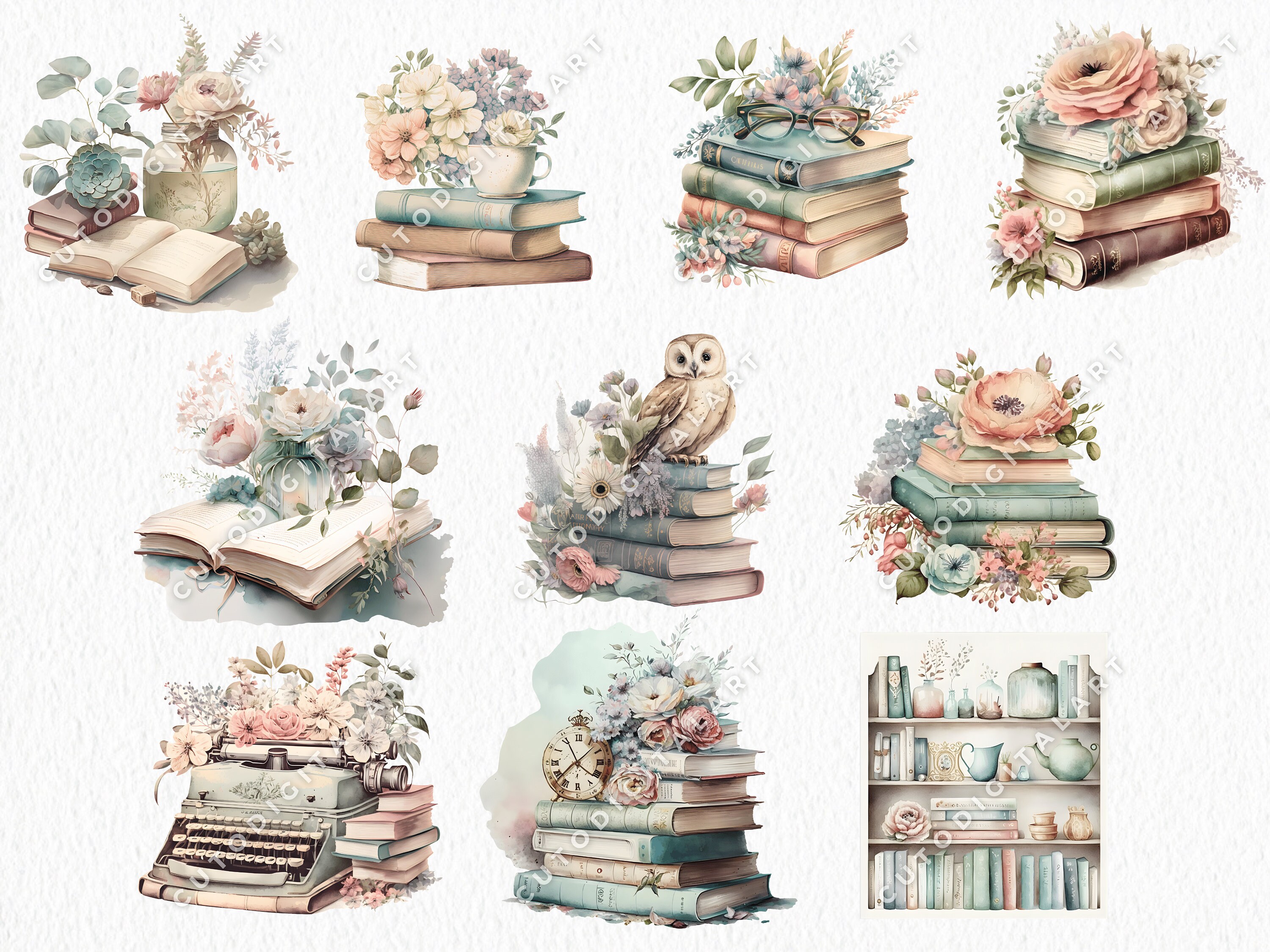 30 Watercolor Book Clipart Bundle Transparent Book Stacks - Etsy