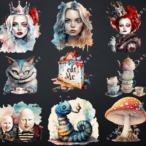 Alice in Wonderland Clipart Bundle, Alice Clip Art Watercolor, Magical ...