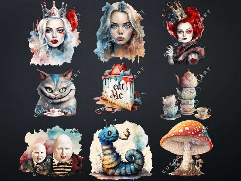 Alice in Wonderland Clipart Bundle Alice Clip Art Watercolor - Etsy